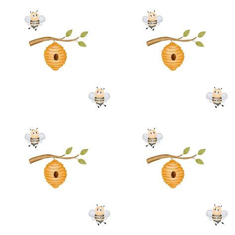 Premium Photo Watercolor Seamless Pattern Of Bee With Beehive And