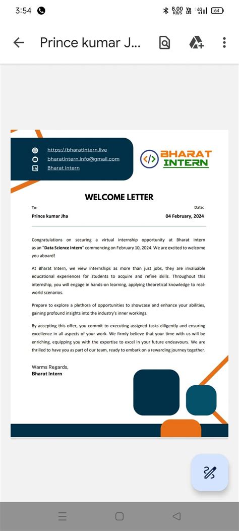 Prince Kumar Jha On Linkedin Bharatintern Bharatinternship