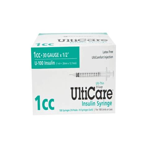 Ulticare Insulin Syringe 30g X 12 1 Ml 100 Count La Medical