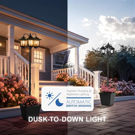 75 Solar Lamp Post Light With Planter Outdoor Lamp Post Triple Head