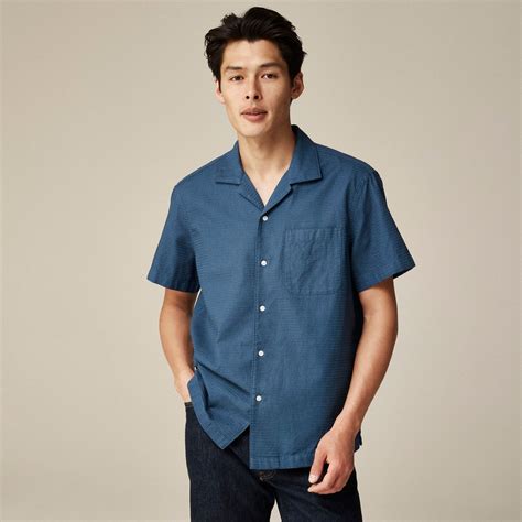 Relaxed Short Sleeve Textured Cotton Camp Collar Shirt Loafers Men