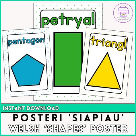 Welsh Shapes Display Posters Posteri Siapiau Rainbow Theme Welsh