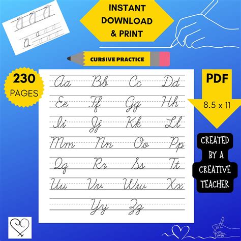 Printable Cursive Handwriting Worksheets 234 Page Instant Pdf Digital Download Workbook For
