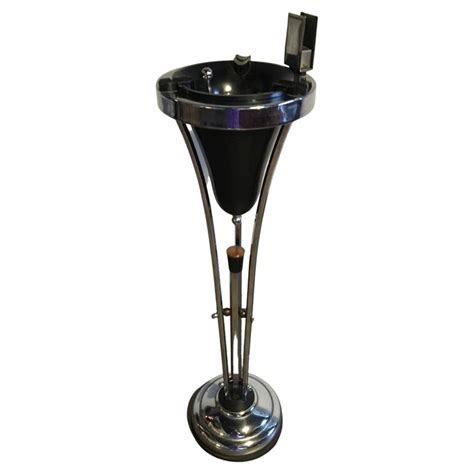 Art Deco Ashtray Stand Chrome And Bakelite Demeyere Belgium 1930s