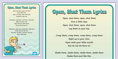 Open Shut Them Lyrics Teacher Made Twinkl