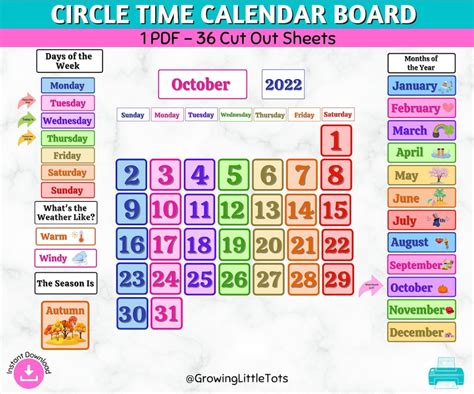 Circle Time Calendar Board Printable Homeschool Class Focus Pdf Etsy