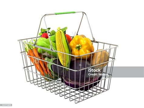 식료품 바구니 와 야채 개념 의 신선한 식품 판매 3d 렌더링 에 흰색 아니 그림자 상점에 대한 스톡 사진 및 기타 이미지 상점 쇼핑 0명 Istock