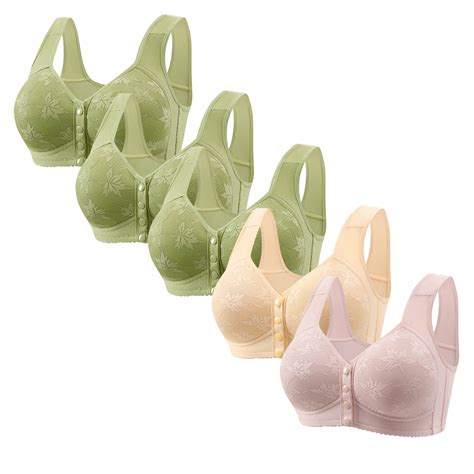 Ahdbta 5 Pack Daisy Bras For Older Women Front Closure Wireless Push Up