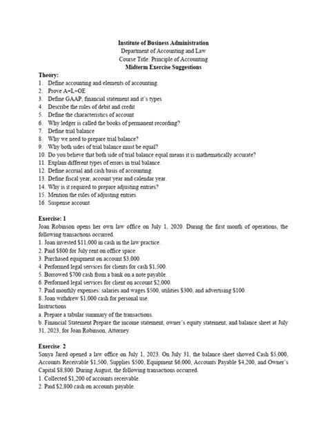 poa midterm 24 exercise pdf debits and credits expense