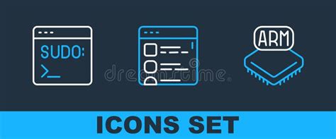 Set Line Processor Code Terminal And Browser Files Icon Vector Stock Illustration