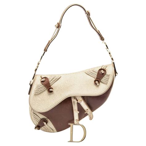 Dior Beigebrown Leather And Fabric Limited Edition Saddle Bag For Sale
