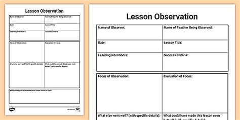 Lesson Observation Template Classroom Observation Tips