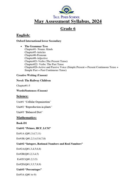 Grade 06 May Assessment Syllabus 2024 1 Pdf