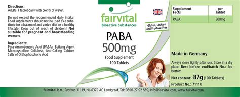 Paba 500mg Vitamin B10 100 Tablets