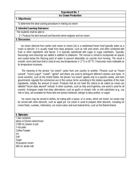 Experiment No 7 Ice Cream Production Pdf Ice Cream Desserts