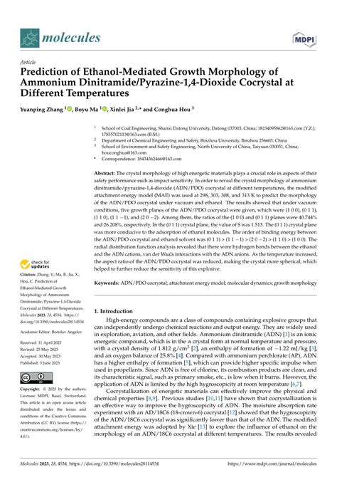 Pdf Prediction Of Ethanol Mediated Growth Morphology Of Ammonium