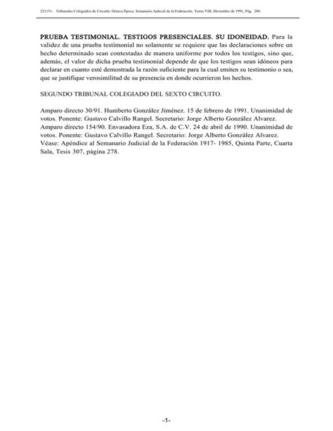 Prueba Testimonial Testigos Presenciales Su