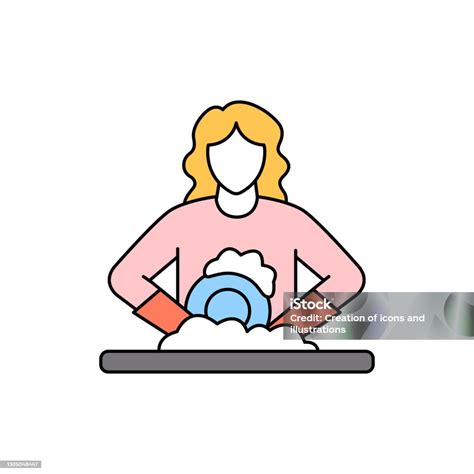 세척 접시 색상 라인 아이콘 웹 페이지 모바일 앱용 픽토그램 가사 집안일에 대한 스톡 벡터 아트 및 기타 이미지 가사 집안일 개념 그릇 Istock