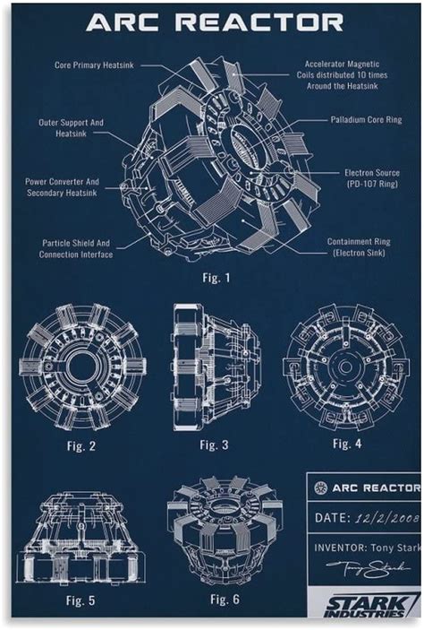 Radry Arc Reactor Blueprint Art Canvas Painting Vintage Patent Sci Fi Movies Posters Ts