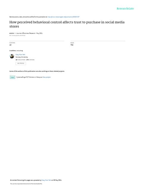 How Perceived Behavioral Control Affects Trust To Purchase In Social Media Stores Pdf Goods