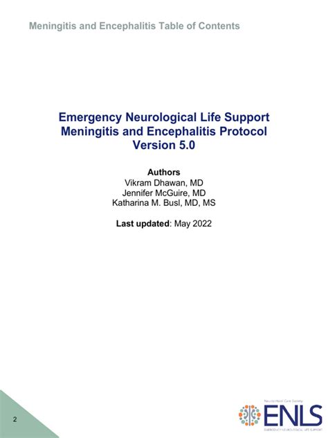 Enls 5 0 Protocol Me Pdf Meningitis Cerebrospinal Fluid