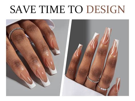 Xcoattips® French Brown Long Square Pre Designed Tips Btartbox Nails