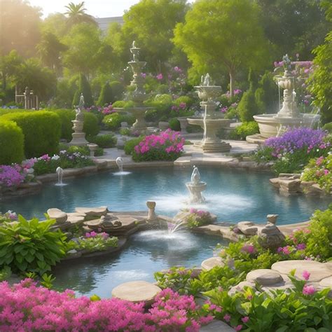 Premium Ai Image Beautiful Garden View With Various Flowers Ai Generated