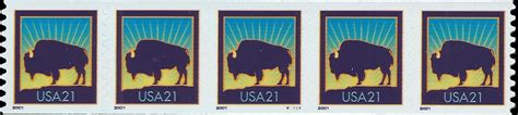 Modern Us Stamps Scott 3475 21c Bison 2001 Date Coil