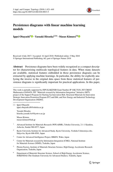 Pdf Persistence Diagrams With Linear Machine Learning Models