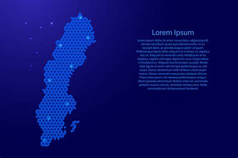 스웨덴 지도 배너 포스터 인사말 카드 노드와 공간 별 패턴 기하학적 배경을 반복 하는 파란색 삼각형에서 추상적 인 회로도 벡터
