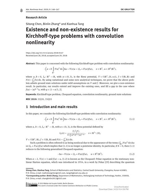 Pdf Existence And Non Existence Results For Kirchhoff Type Problems With Convolution Nonlinearity