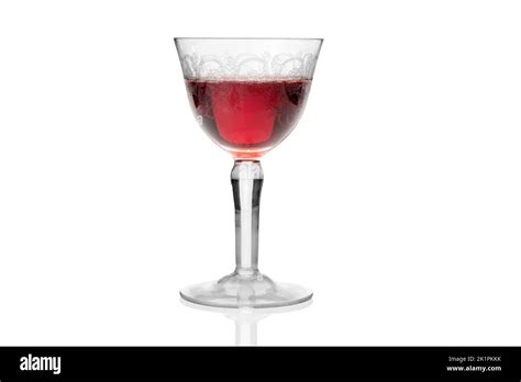 Glass Of Cherry Vintage Glass Decorated With Red Cherry Liqueur