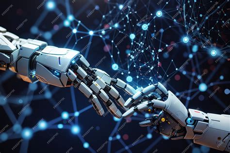 Premium Photo Ai Machine Learning Hands Of Robot And Human Touching On Big Data Network