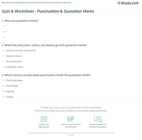 Quiz And Worksheet Punctuation And Quotation Marks