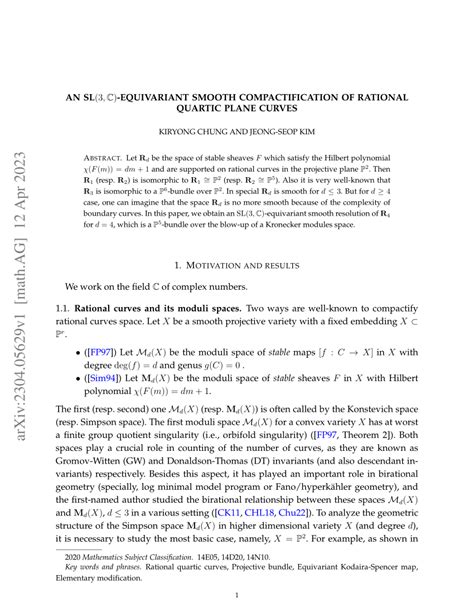 Pdf An Text{sl} 3 Mathbb{c} Equivariant Smooth Compactification Of Rational Quartic Plane