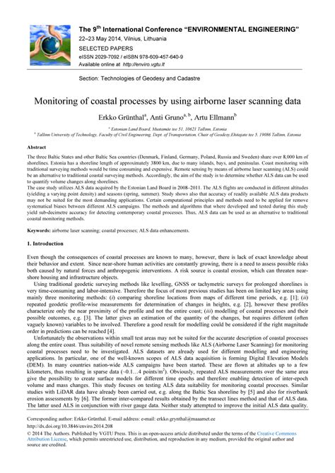 Pdf Monitoring Of Coastal Processes By Using Airborne Laser Scanning Data