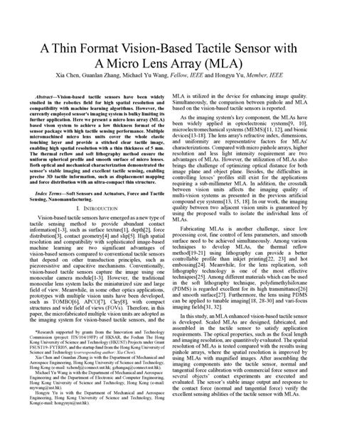 A Thin Format Vision Based Tactile Sensor With A Micro Lens Array Mla