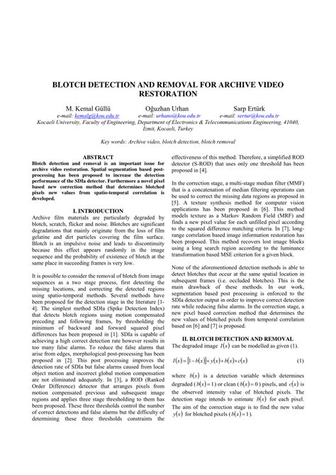 Pdf Blotch Detection And Removal For Archive Video Restoration