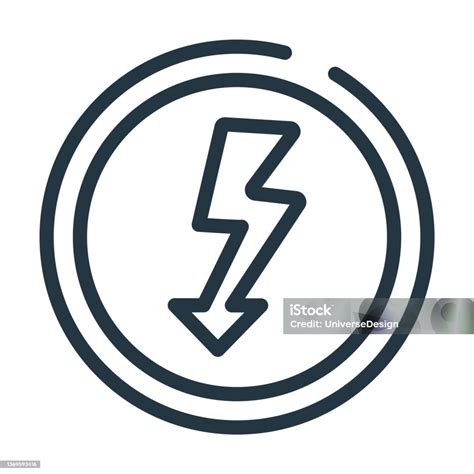 번개 경고 얇은 선 아이콘 경고 표지판 개념 격리 된 윤곽선 기호에서 번개 선형 아이콘 웹 디자인 및 앱에 대한 벡터 그림 기호