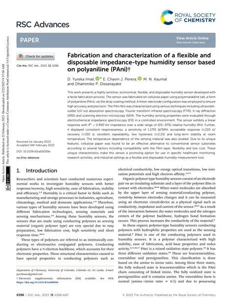 Pdf Fabrication And Characterization Of A Flexible And Disposable Impedance Type Humidity