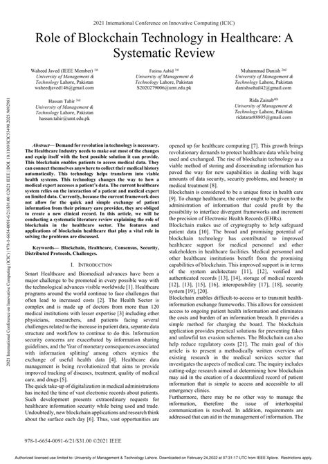 Pdf Role Of Blockchain Technology In Healthcare A Systematic Review