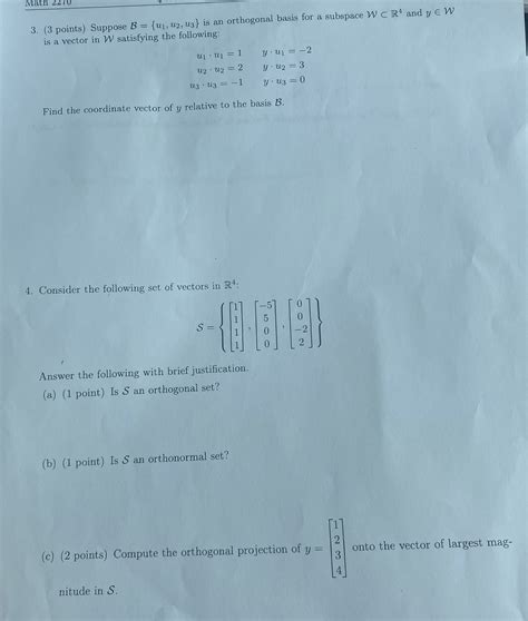 Solved 3 3 Points Suppose B {u1 U2 U3} Is An Orthogonal