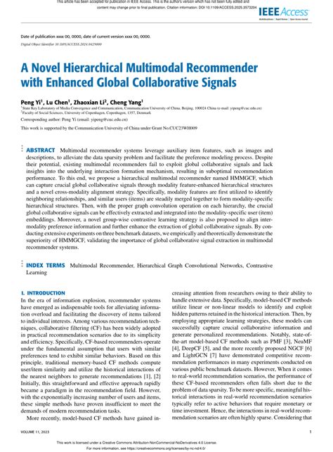 Pdf A Novel Hierarchical Multimodal Recommender With Enhanced Global Collaborative Signals