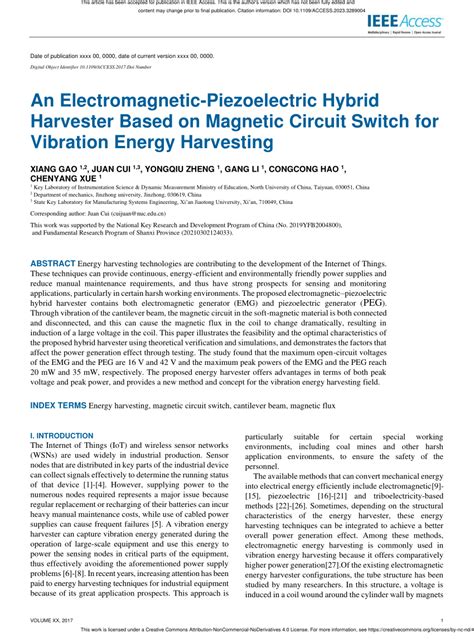 Pdf An Electromagnetic Piezoelectric Hybrid Harvester Based On Magnetic Circuit Switch For