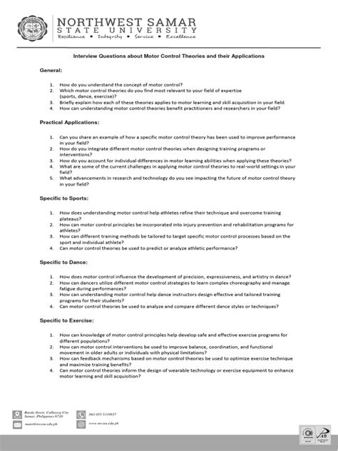 Ped 103 Interview Guide Questions Pdf Motor Control Theory