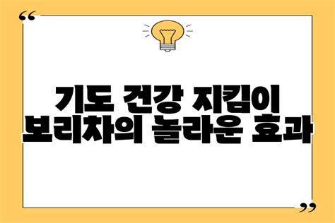 보리차 효능 제대로 알고 건강 챙기세요 7가지 놀라운 효능과 마시는 방법