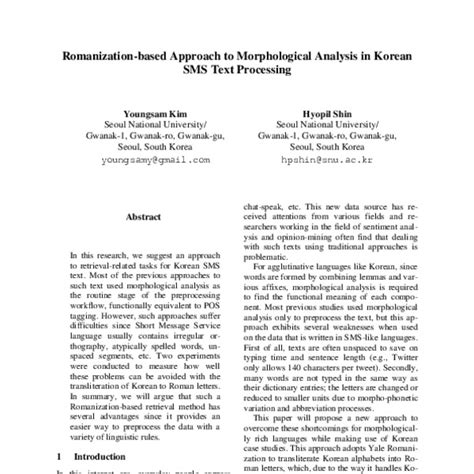 Romanization Based Approach To Morphological Analysis In Korean Sms Text Processing Acl Anthology