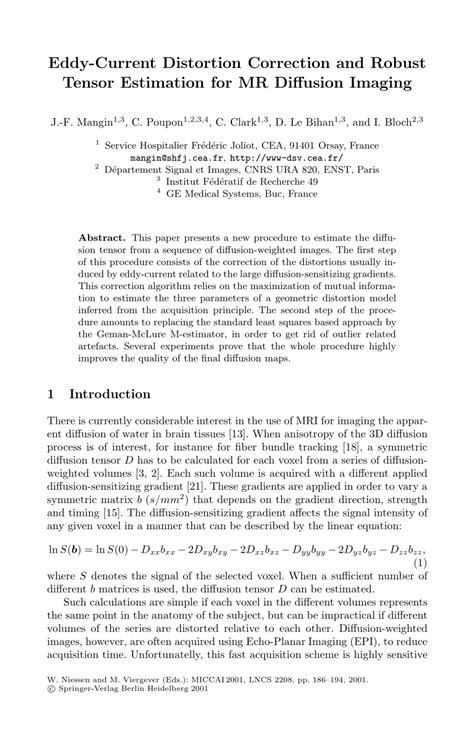 Pdf Eddy Current Distortion Correction And Robust Tensor Estimation For Mr Diffusion Imaging