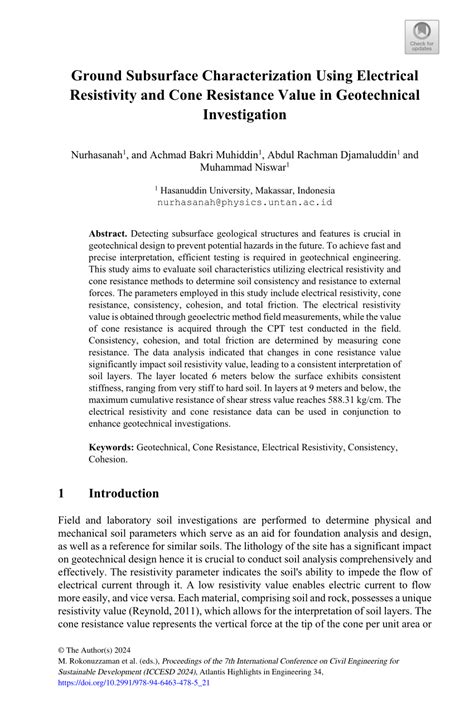 Pdf Ground Subsurface Characterization Using Electrical Resistivity