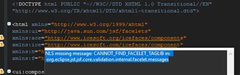 Eclipse Nls Missing Message Cannotfindfacelettaglib Stack Overflow